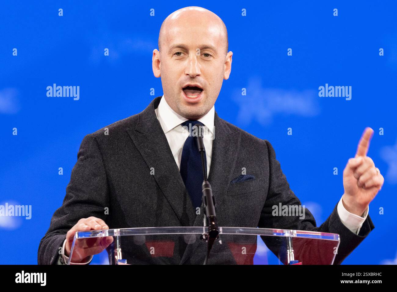 National Harbor, Maryland, USA. 22nd Feb, 2025. Stephen Miller speaks ...