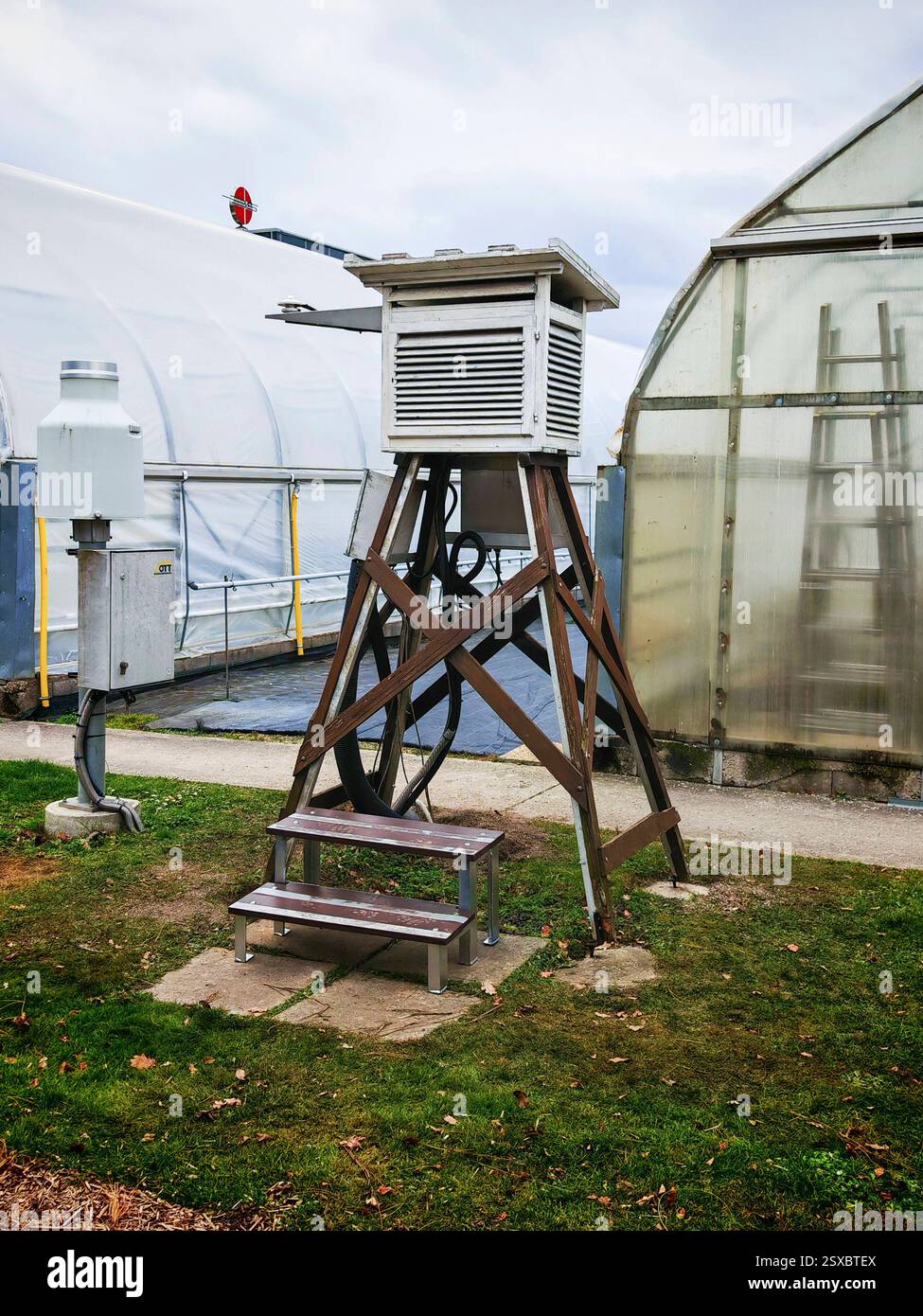 weather station with different measuring instruments, observing weather ...