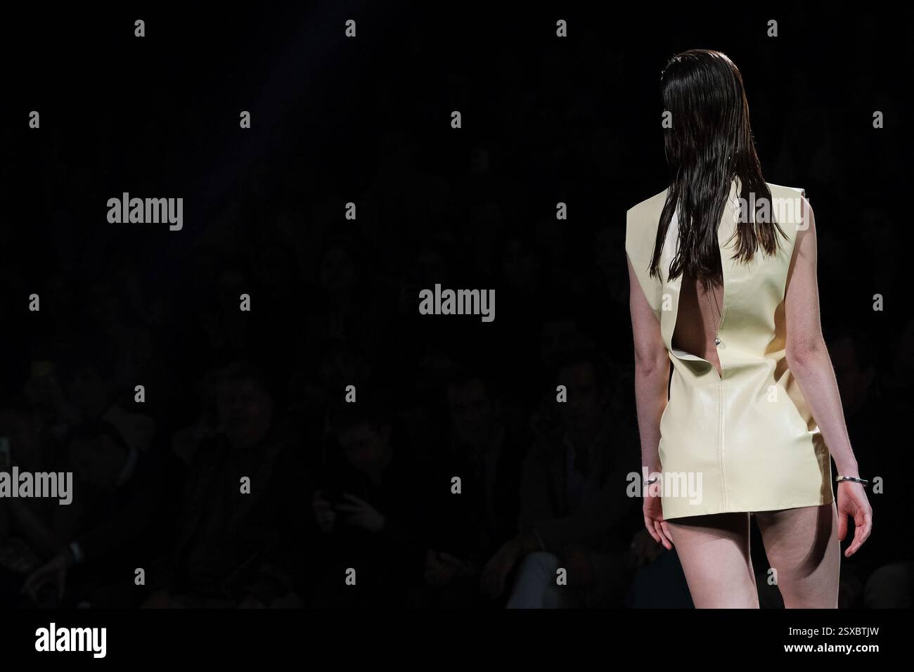 A model walks the runway a design by Bonet during Mercedes-Benz Fashion ...