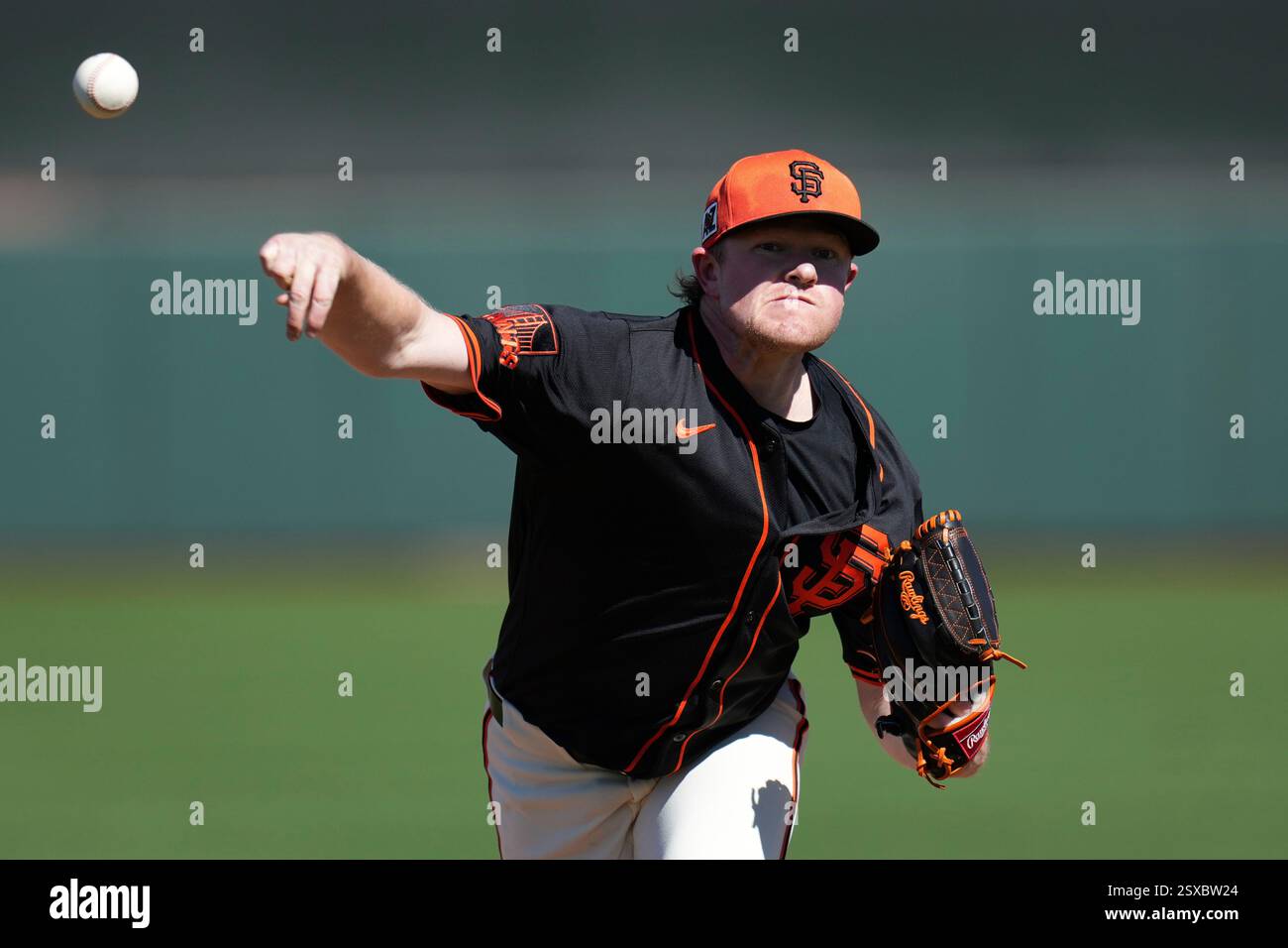 San Francisco Giants pitcher Logan Webb warms up during the second ...