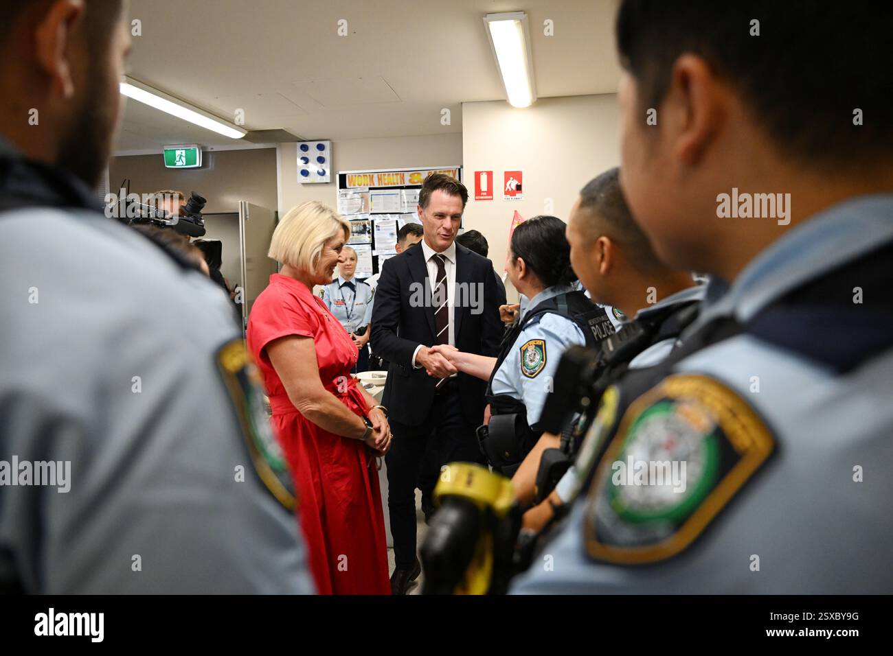 NSW Premier Chris Minns joins Police Minister Yasmin Catley as they meet newly graduated and ...