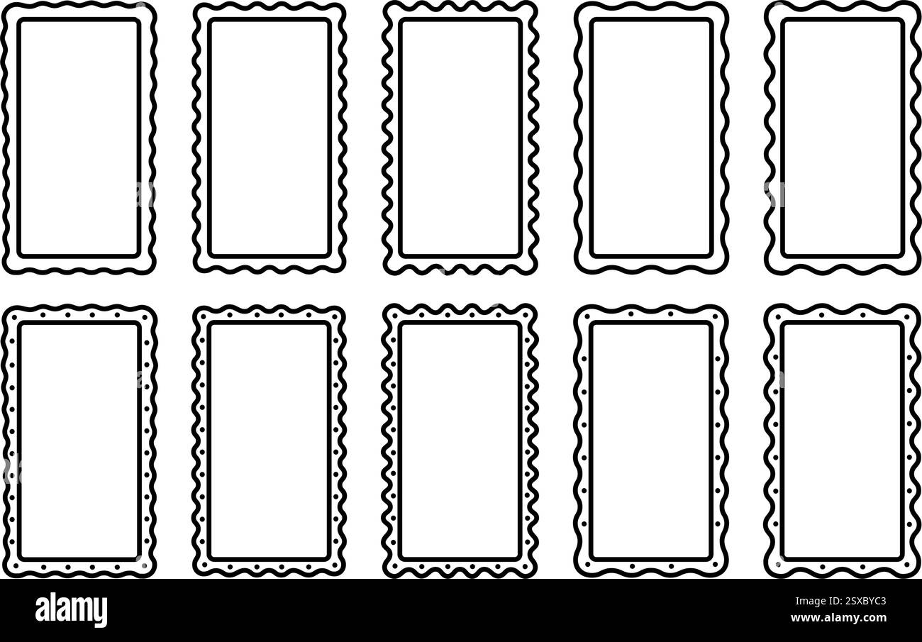 Set of rectangle frames with wavy edges. Vignettes for photos, pictures ...
