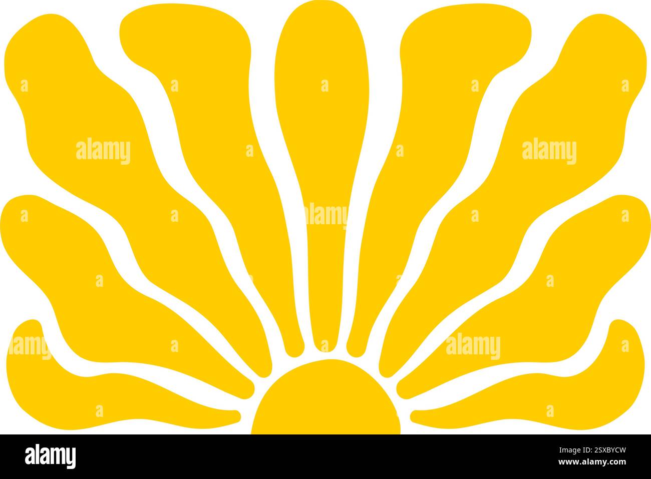 Groovy sun background. Curvy yellow rays. Sunburst, sunrise or sunset ...