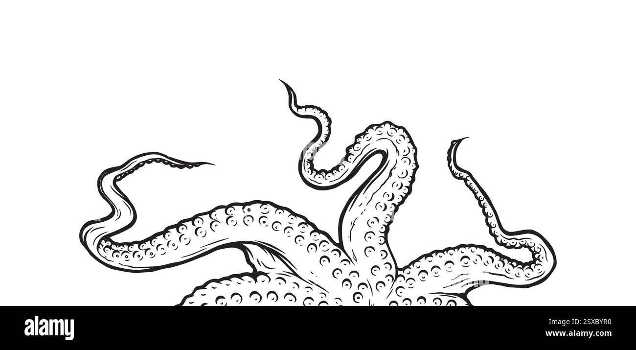 Octopus vector illustration. Octopus tentacles reaching upwards, squid ...