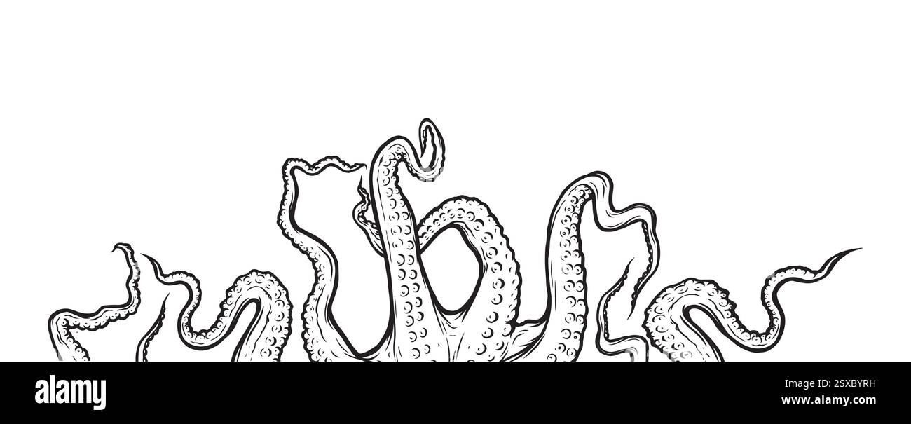 Octopus vector illustration. Octopus tentacles reaching upwards, squid ...
