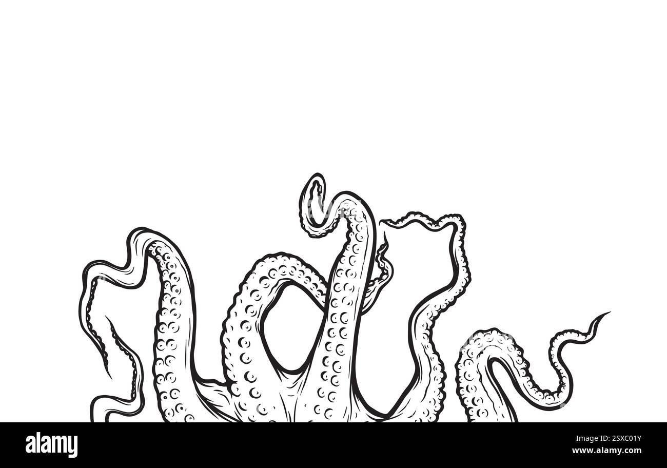 Octopus vector illustration. Octopus tentacles reaching upwards, squid ...