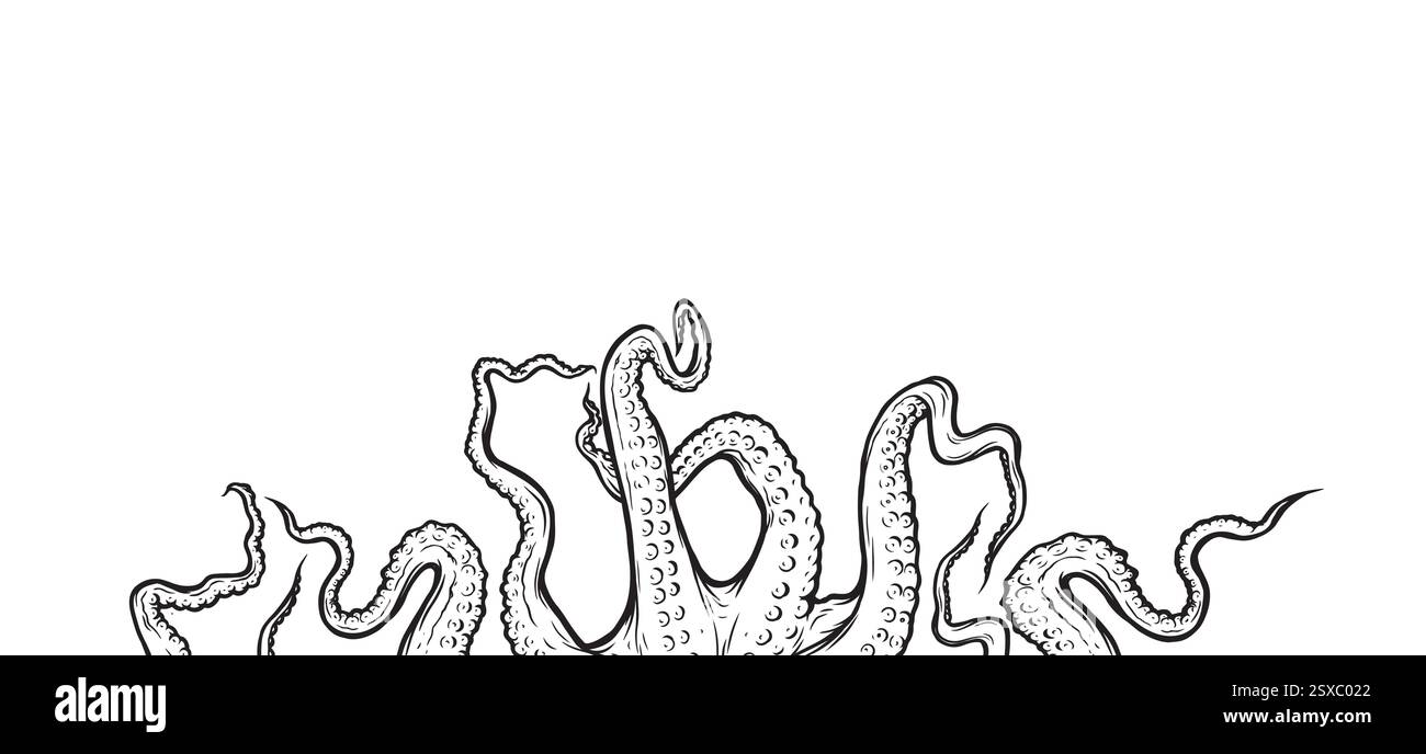 Octopus vector illustration. Octopus tentacles reaching upwards, squid ...