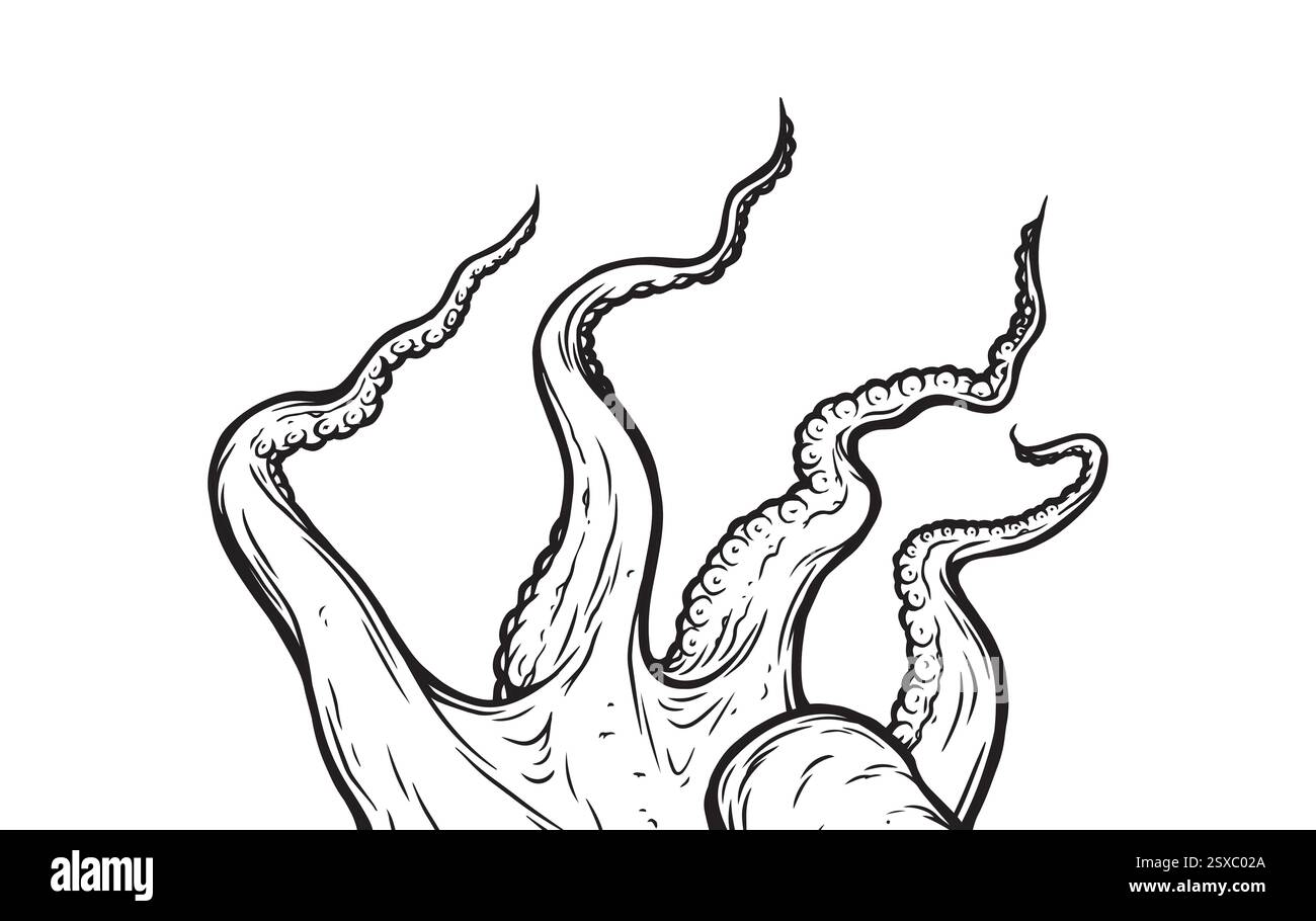 Octopus vector illustration. Octopus tentacles reaching upwards, squid ...