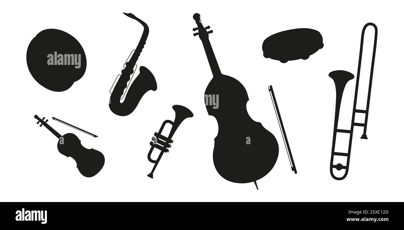 Various musical instruments arranged in a creative pattern for a ...