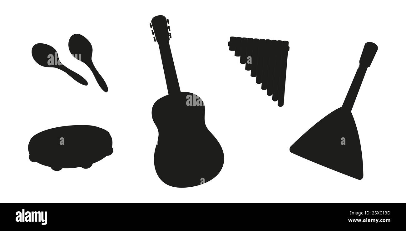 Musical instruments silhouette display featuring various percussion and ...
