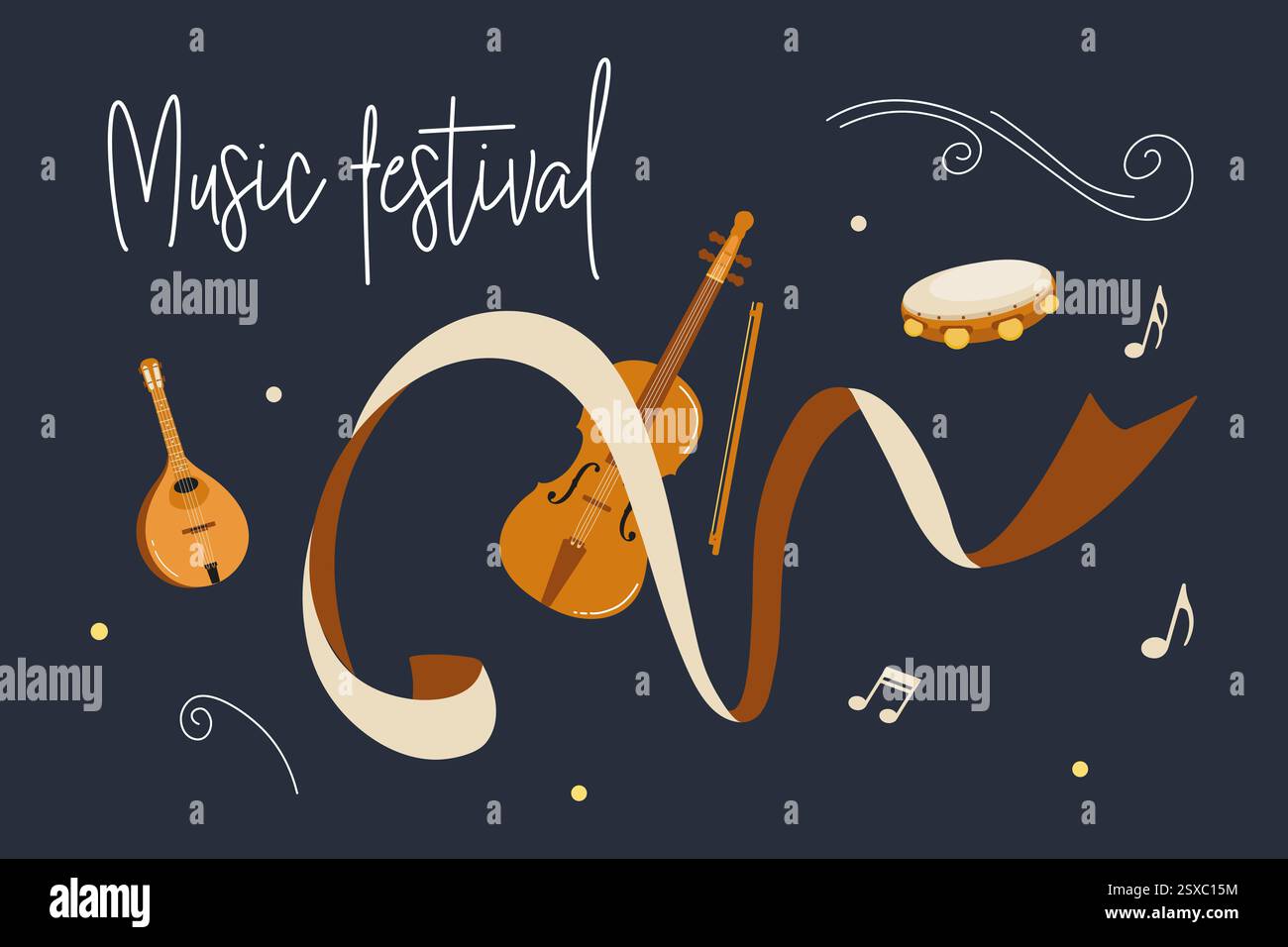 Musical instruments like guitars and tambourines blend with colorful ...