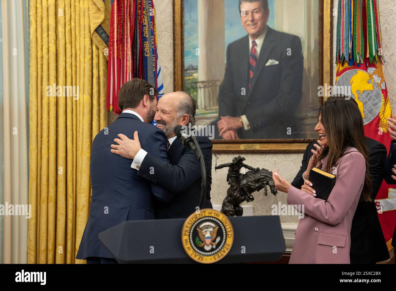 President Donald Trump makes remarks at the swearing-in of Commerce ...