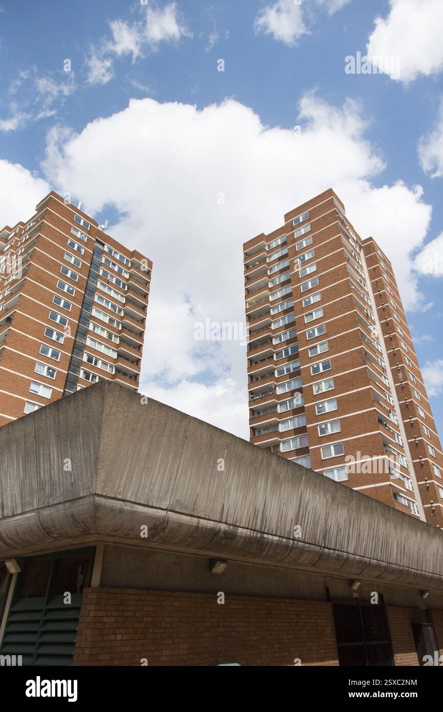 High-rise flats, likely in London, featuring a concrete underpass Stock ...