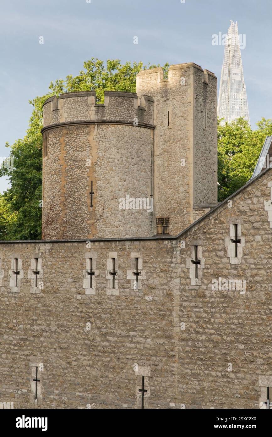 Tower of London, medieval stone walls, with characteristic ...