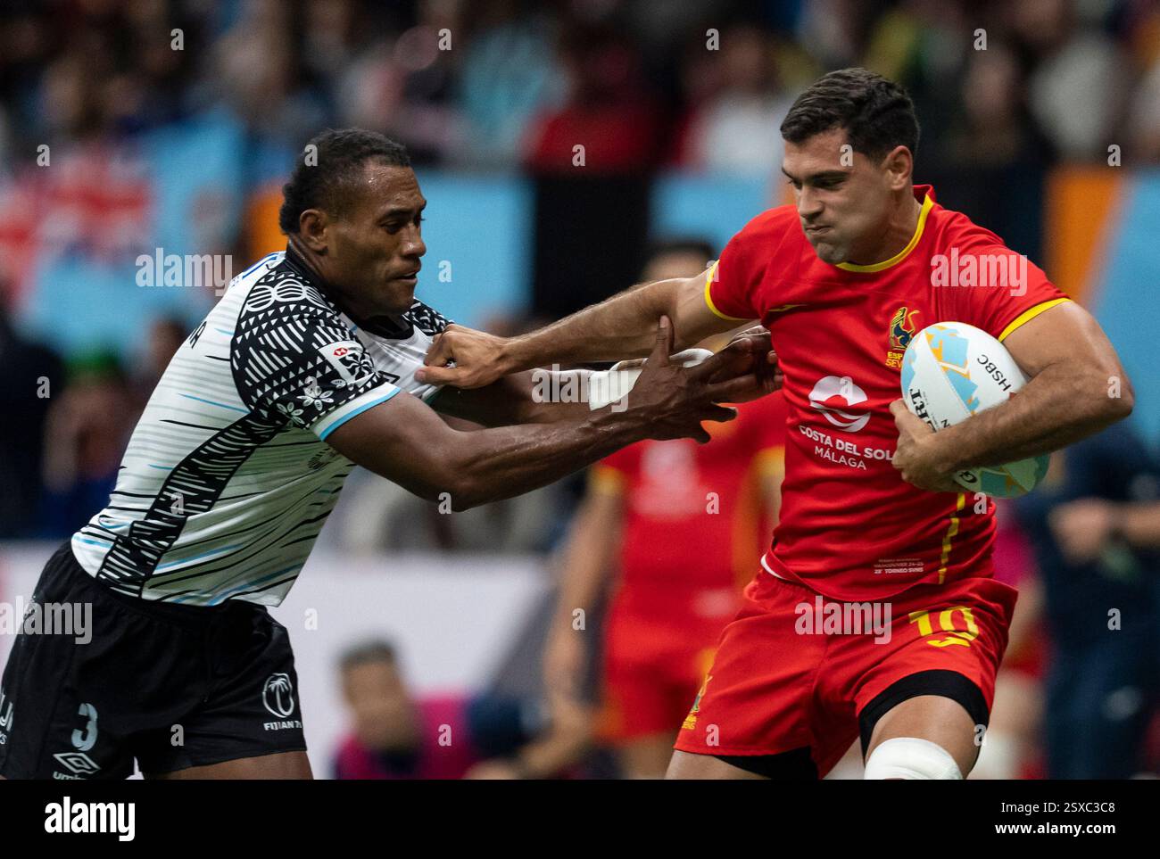 Vancouver, Canada. 23rd Feb, 2025. Spain's Manu Moreno blocks Fiji's ...