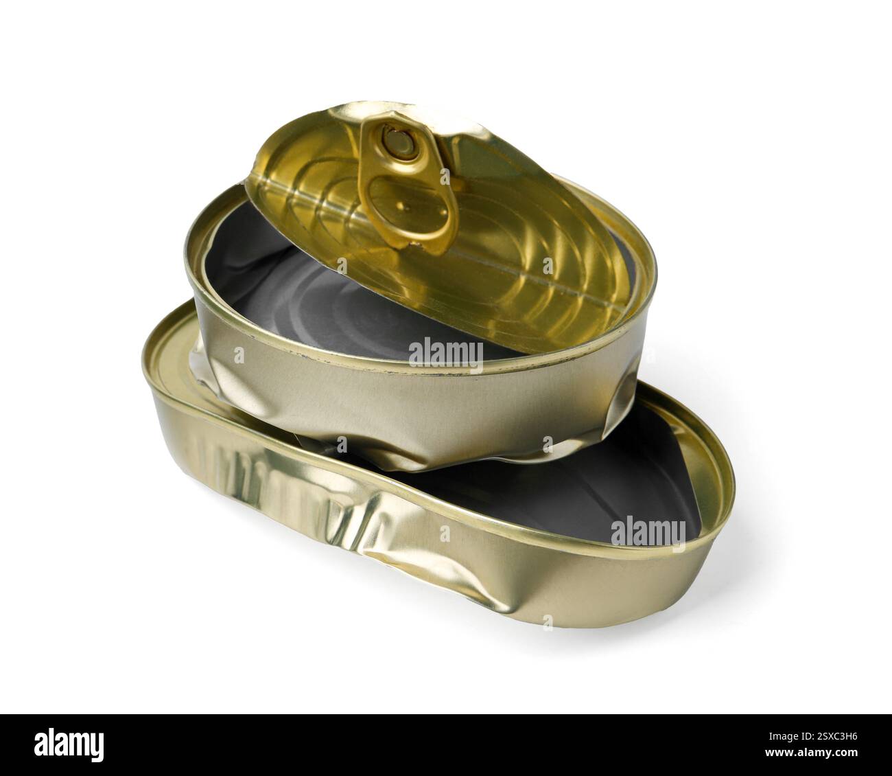 Two crumpled tin cans isolated on white Stock Photo - Alamy