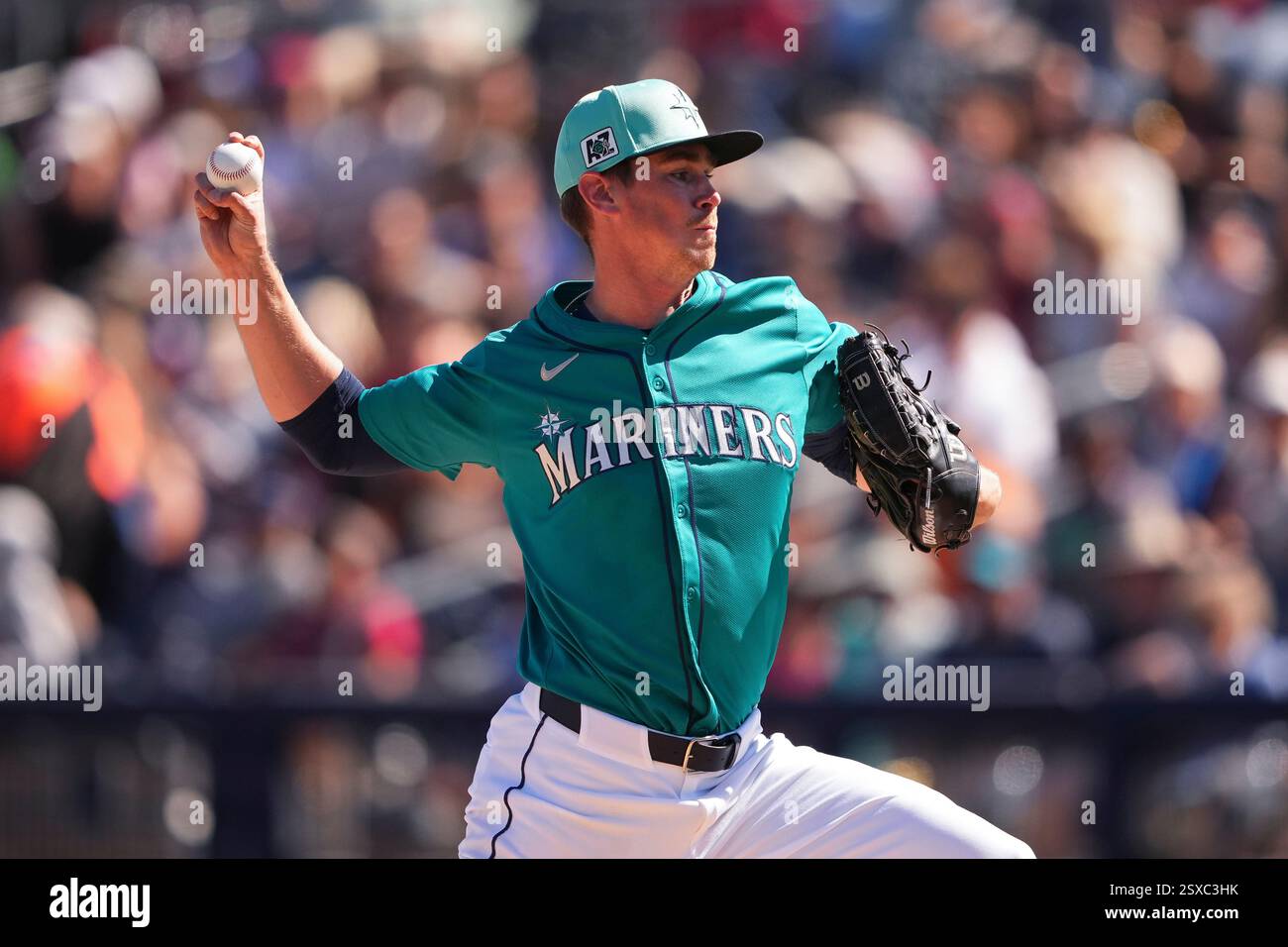 Seattle Mariners' Emerson Hancock throws in the second inning against ...
