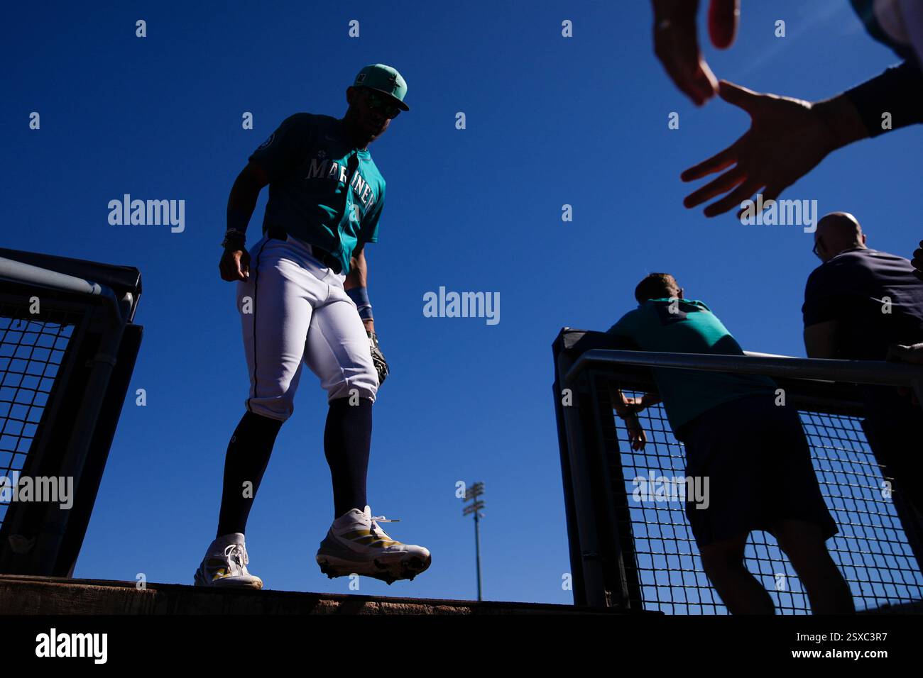 Seattle Mariners center fielder Julio Rodriguez returns to the dugout ...