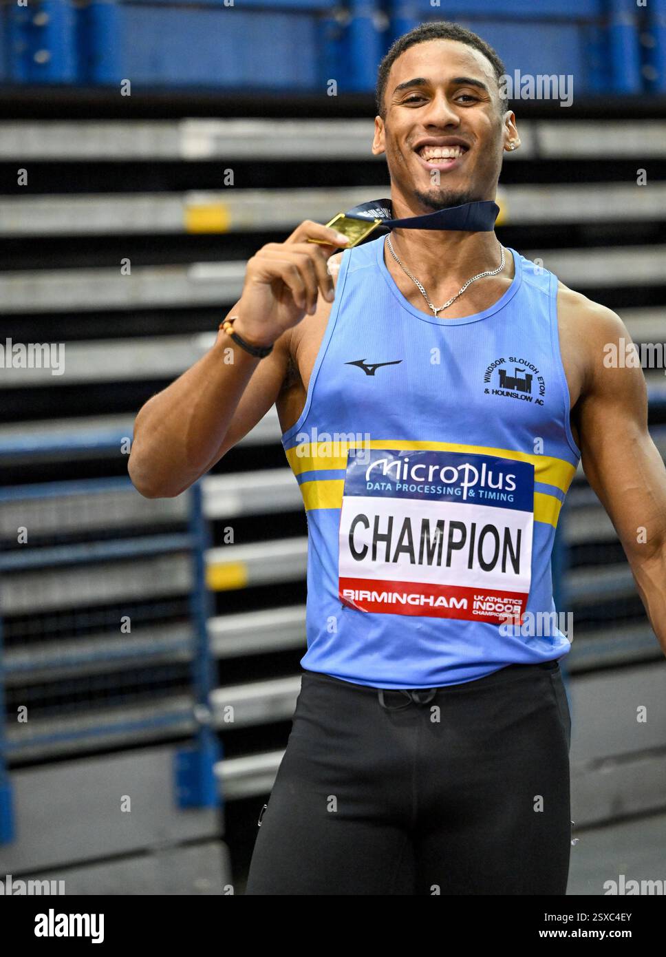 Birmingham, UK. 23rd Feb, 2025. HAYDOCK-WILSON Alex wins the Mens 400m ...