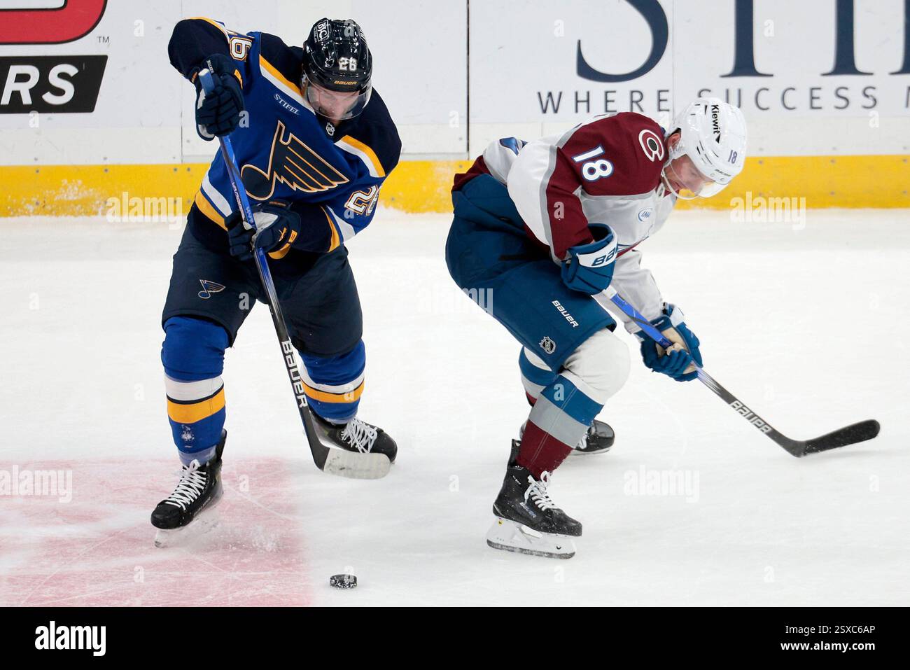 Colorado Avalanche center Juuso Parssinen and St. Louis Blues left wing ...