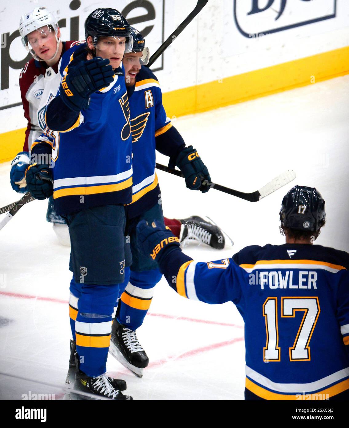 St. Louis Blues defenseman Colton Parayko celebrates a goal with ...