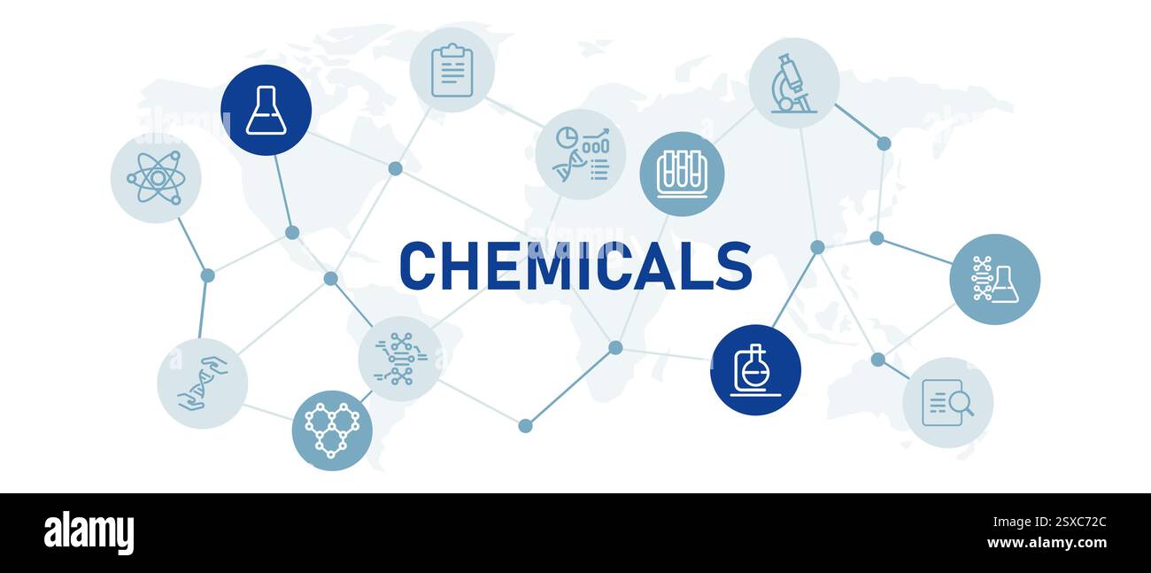 Chemicals illustration icon set elements biochemistry molecular biology ...