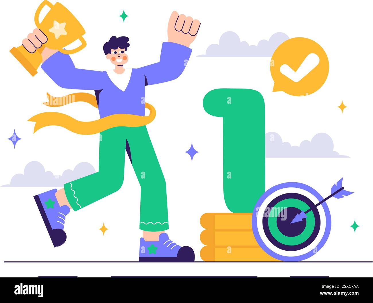 Ambitions Vector Illustration of an Entrepreneur Climbing the Ladder to ...