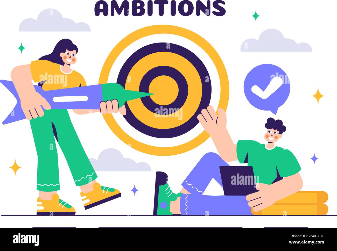 Ambitions Vector Illustration of an Entrepreneur Climbing the Ladder to ...