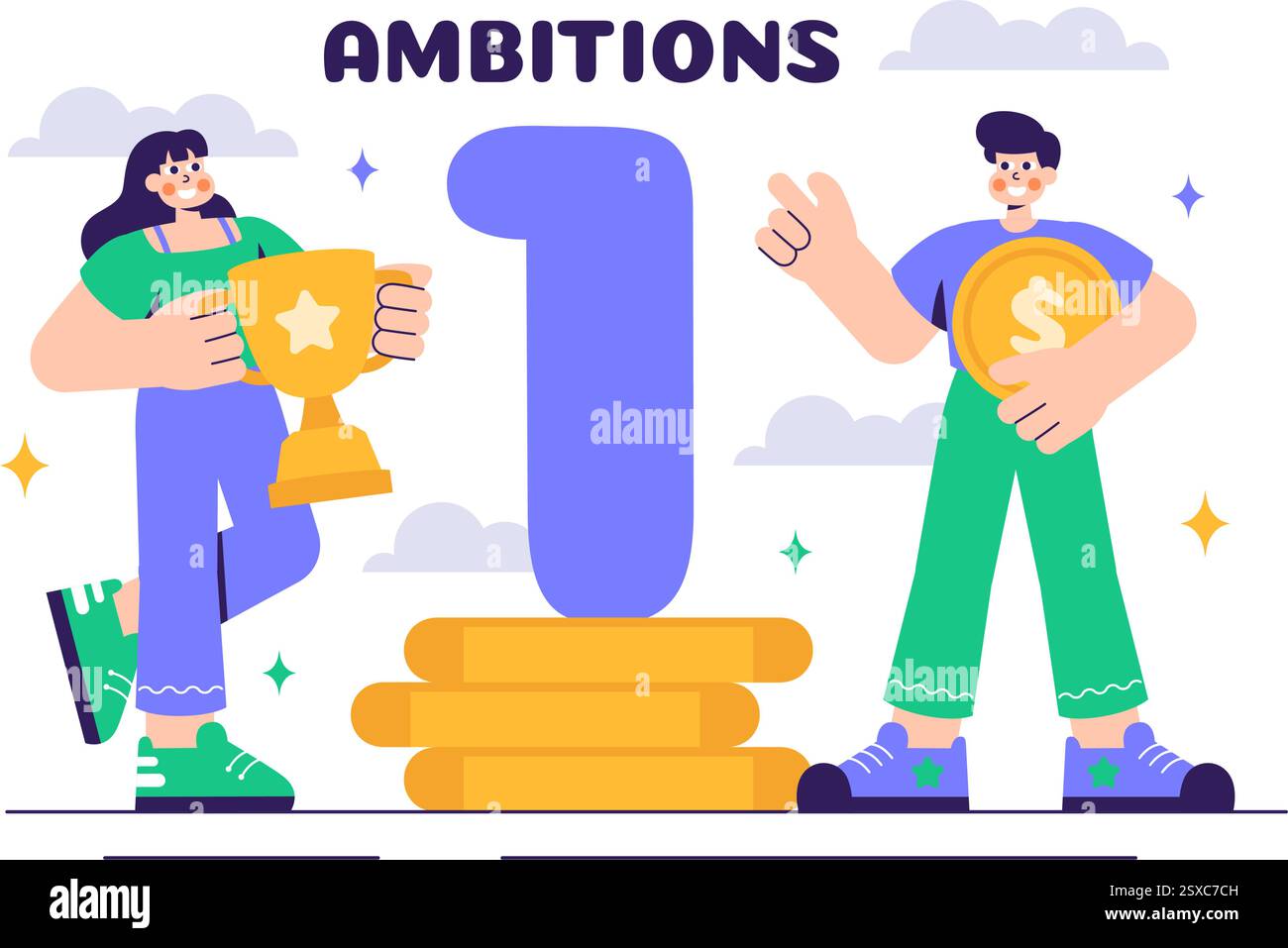 Ambitions Vector Illustration of an Entrepreneur Climbing the Ladder to ...