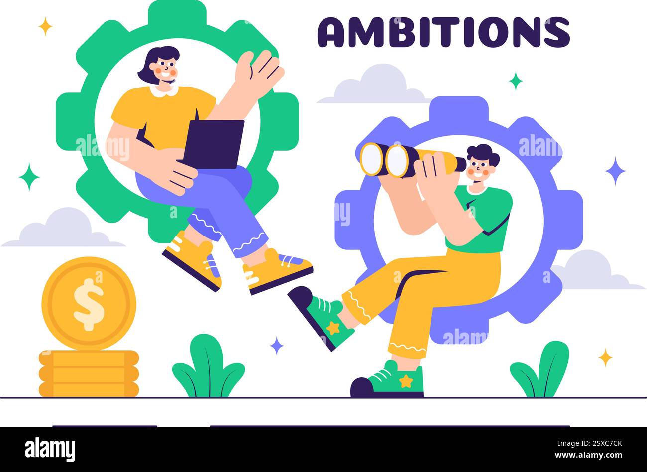Ambitions Vector Illustration of an Entrepreneur Climbing the Ladder to ...