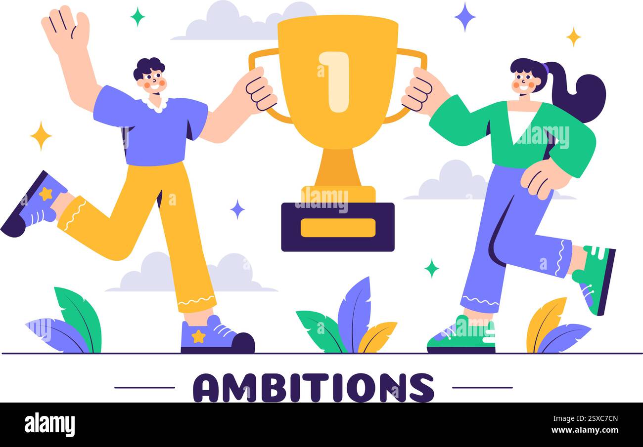 Ambitions Vector Illustration of an Entrepreneur Climbing the Ladder to ...
