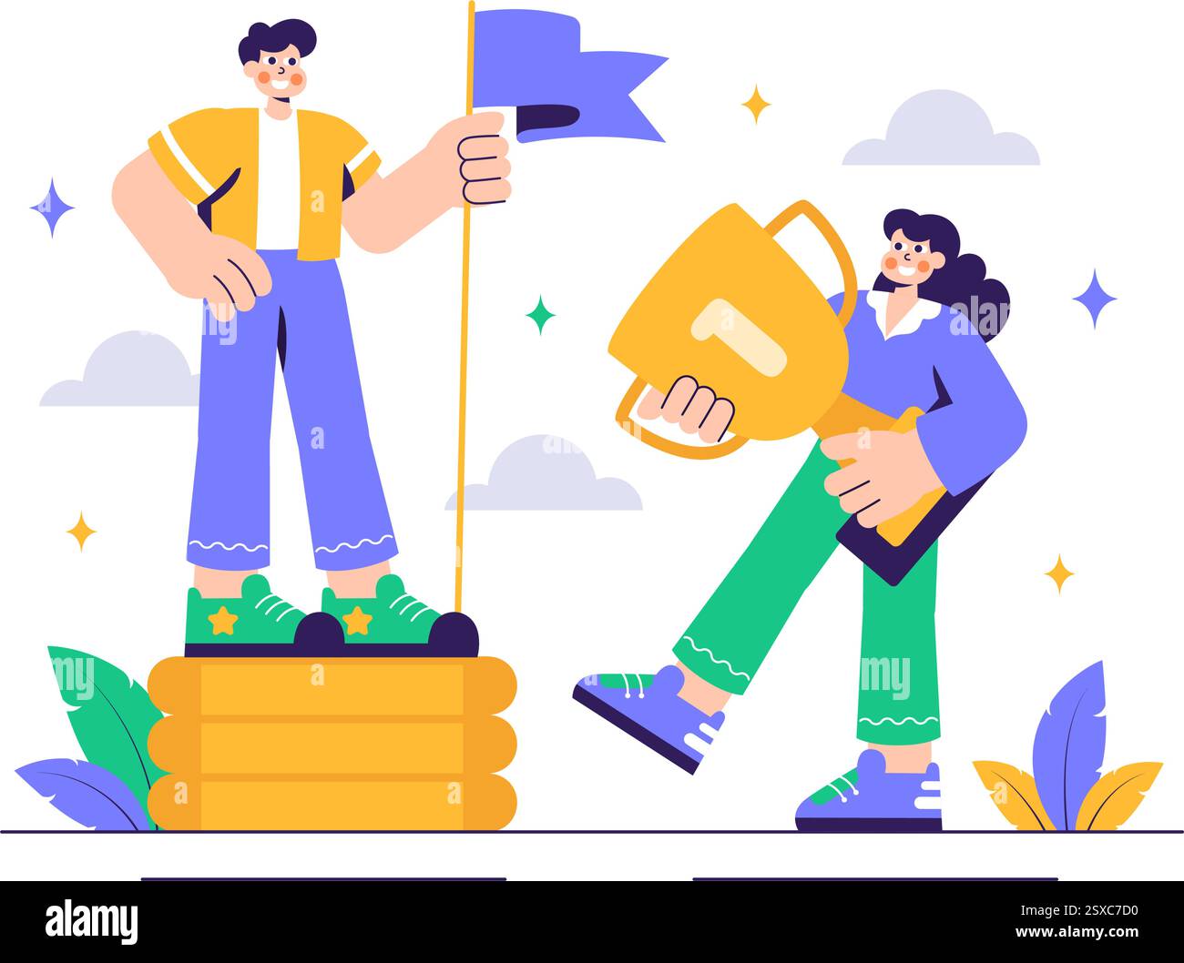 Ambitions Vector Illustration of an Entrepreneur Climbing the Ladder to ...