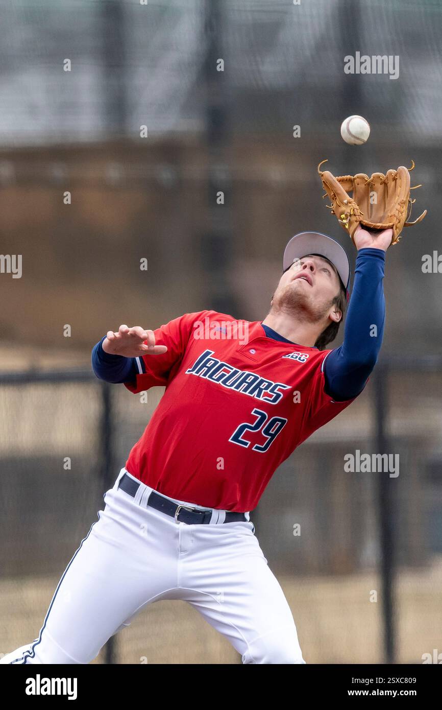 South Alabama infielder Kyle Morrison (29) tracks down a pop-up for an ...