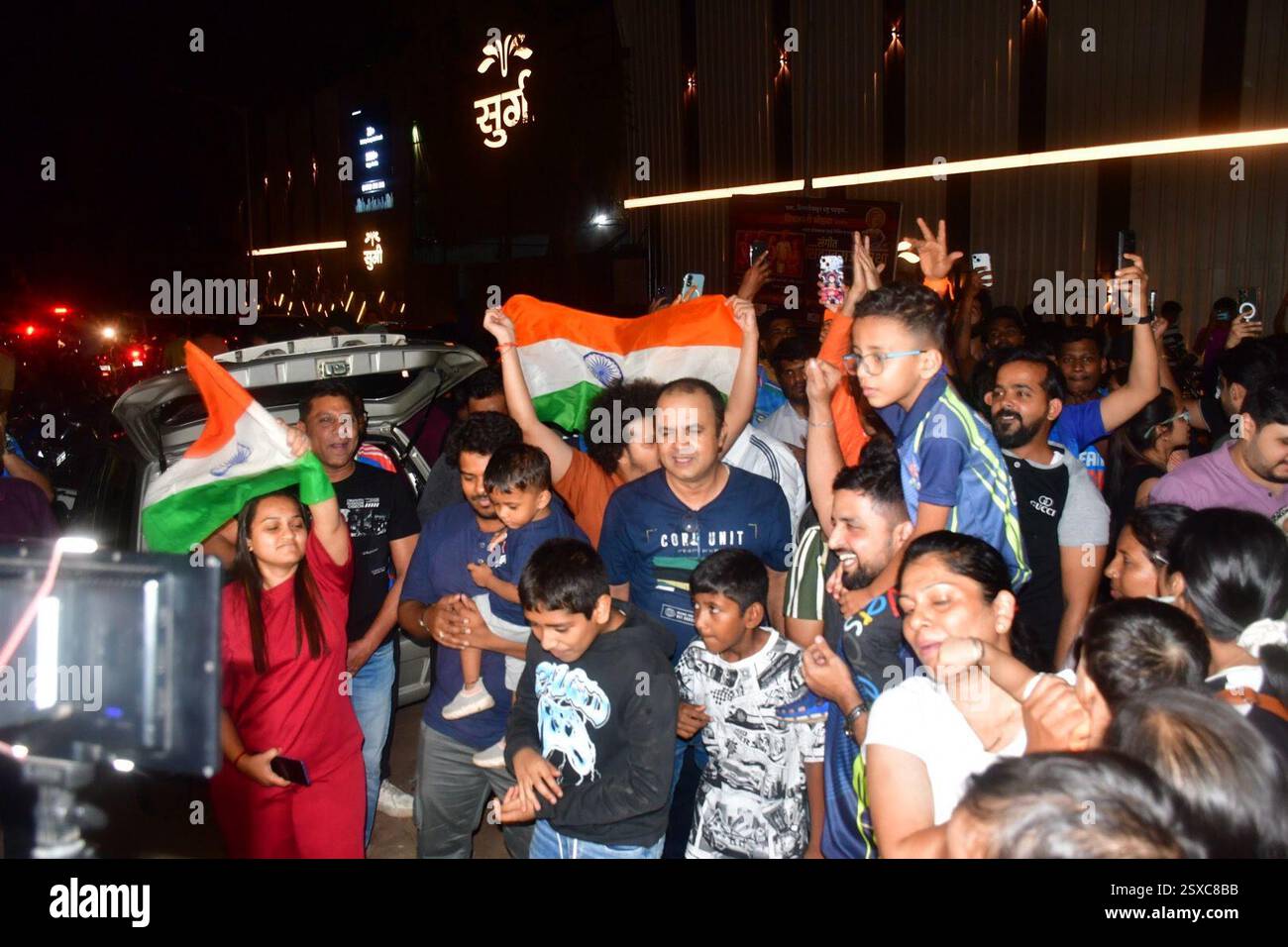 MUMBAI, INDIA - FEBRUARY 23: Fans gather to celebrate India’s victory ...