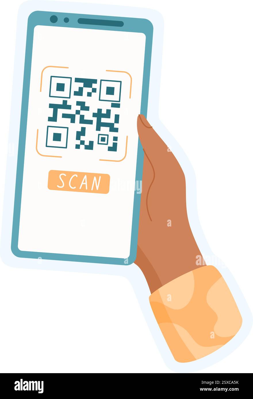 Sticker Of Hand Holds Phone with QR Code Stock Vector Image & Art - Alamy