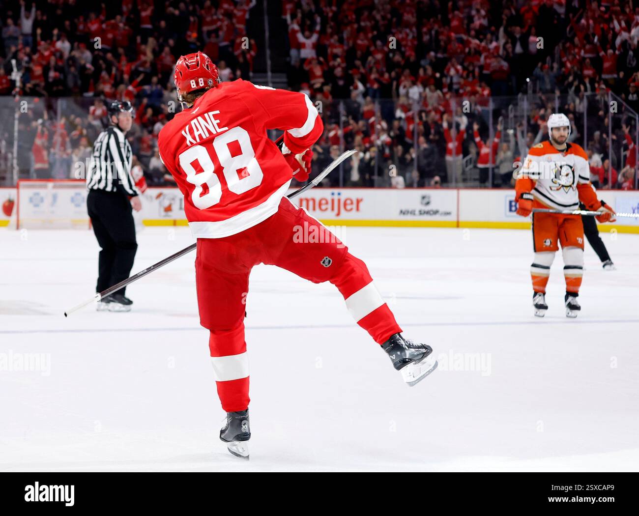 Detroit Red Wings right wing Patrick Kane (88) celebrates after scoring ...