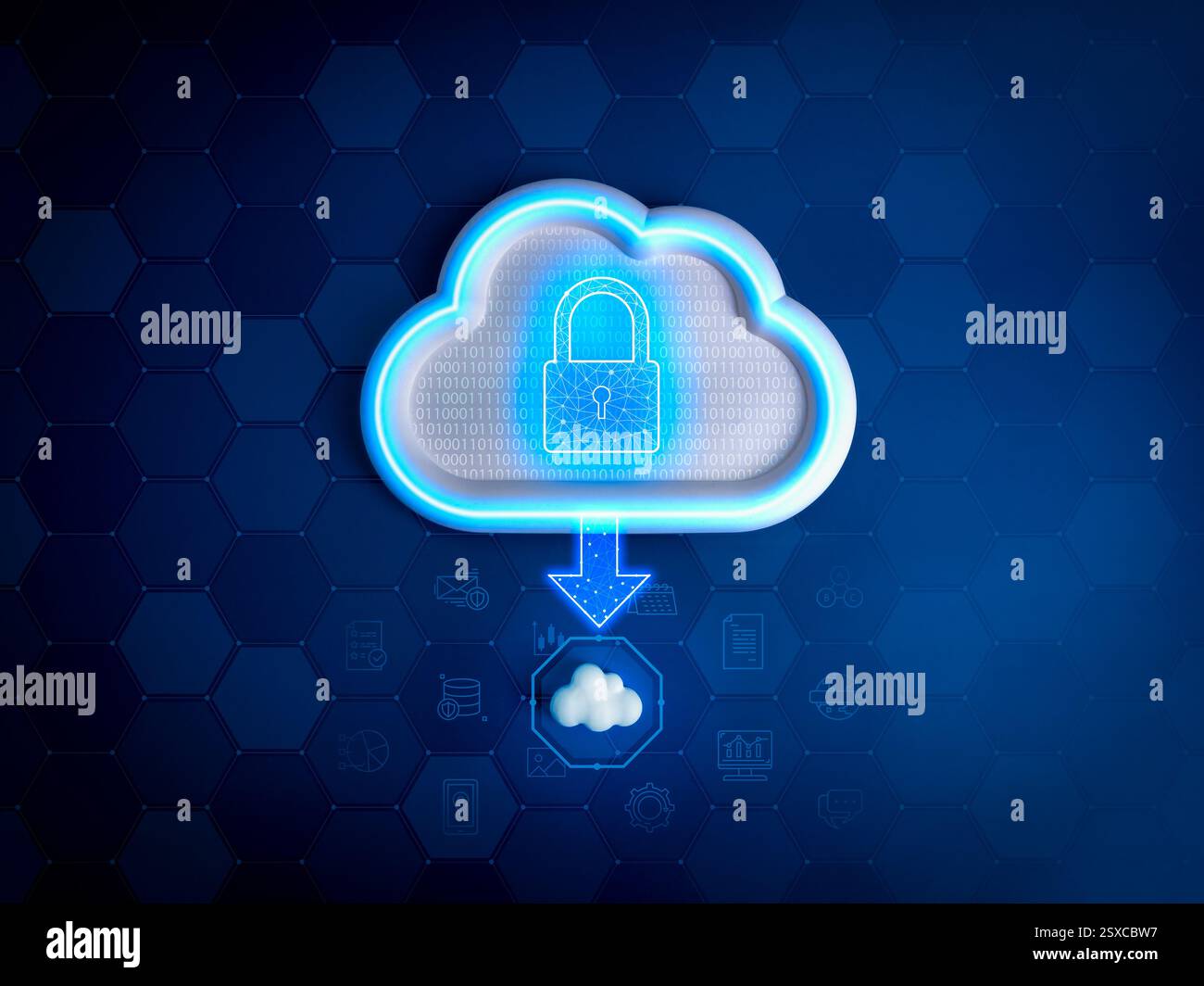 Cloud computing infrastructure technology, data storage, security encryption concept. Digital ...