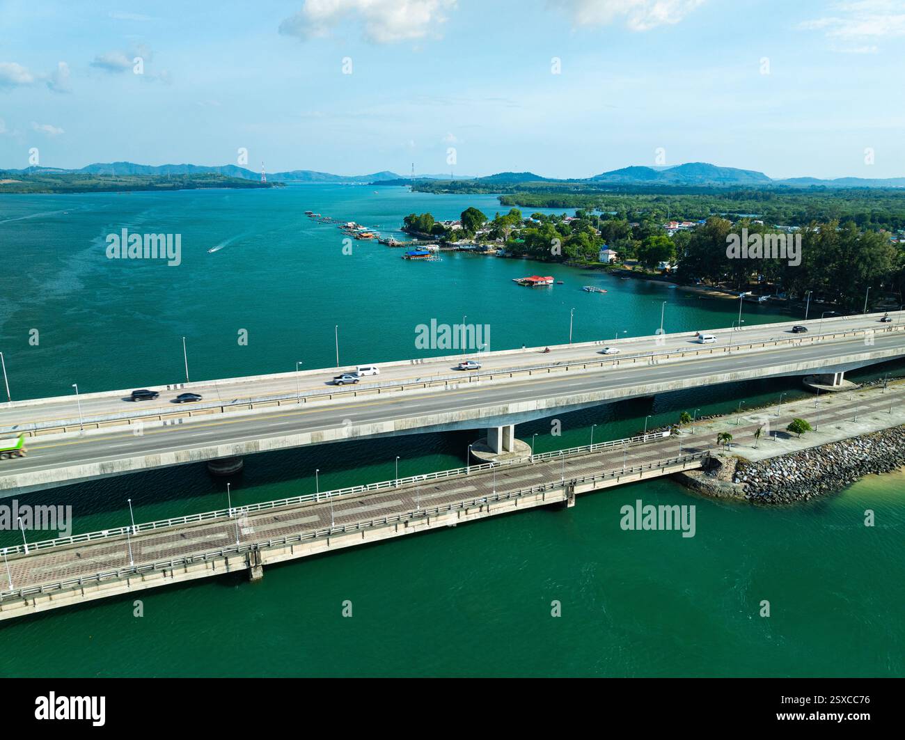 Aerial view of Sarasin bridge road transportation background concept ...