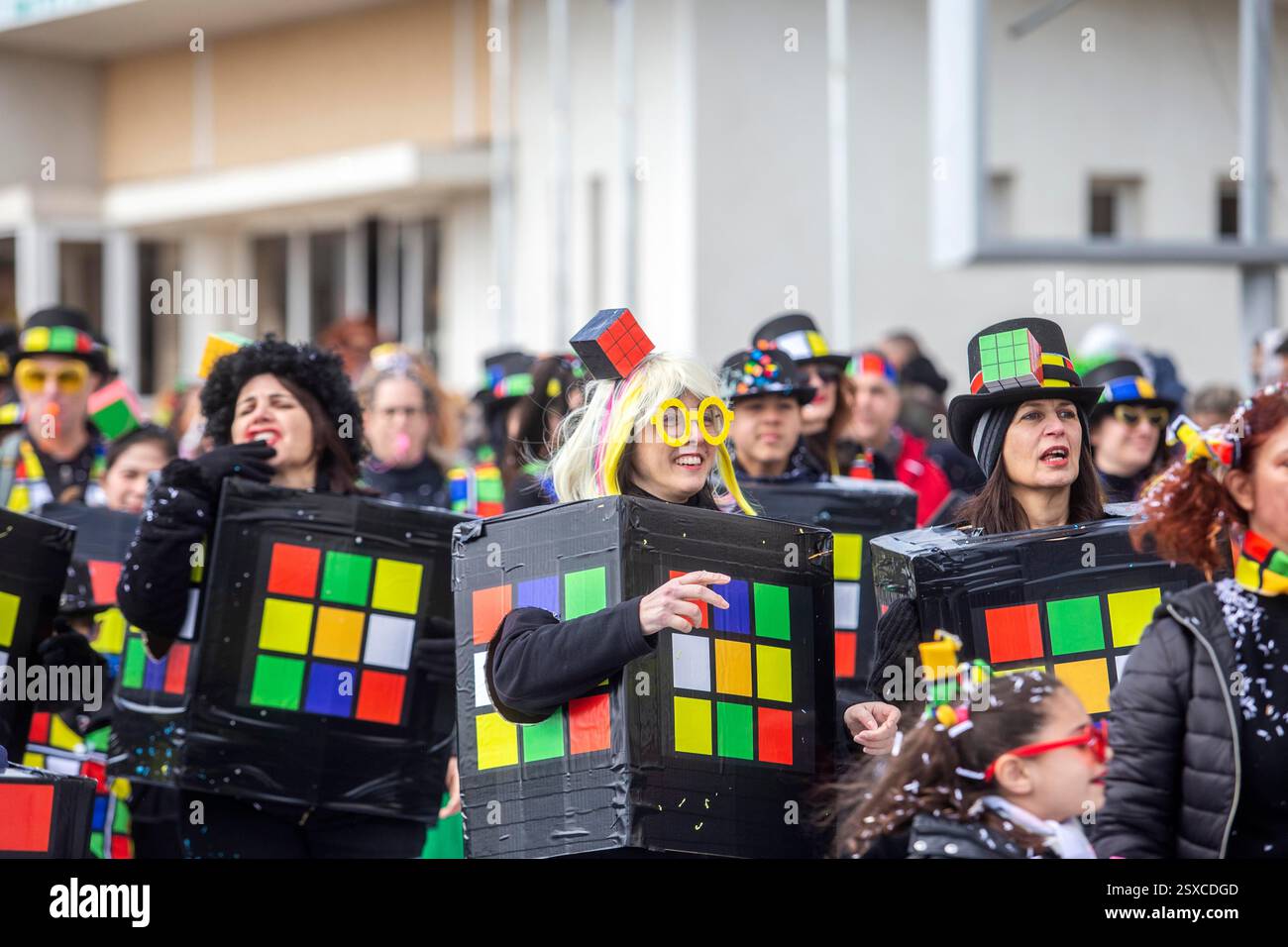 Nicosia, Cyprus. 23rd Feb, 2025. People in costumes walk on a street ...