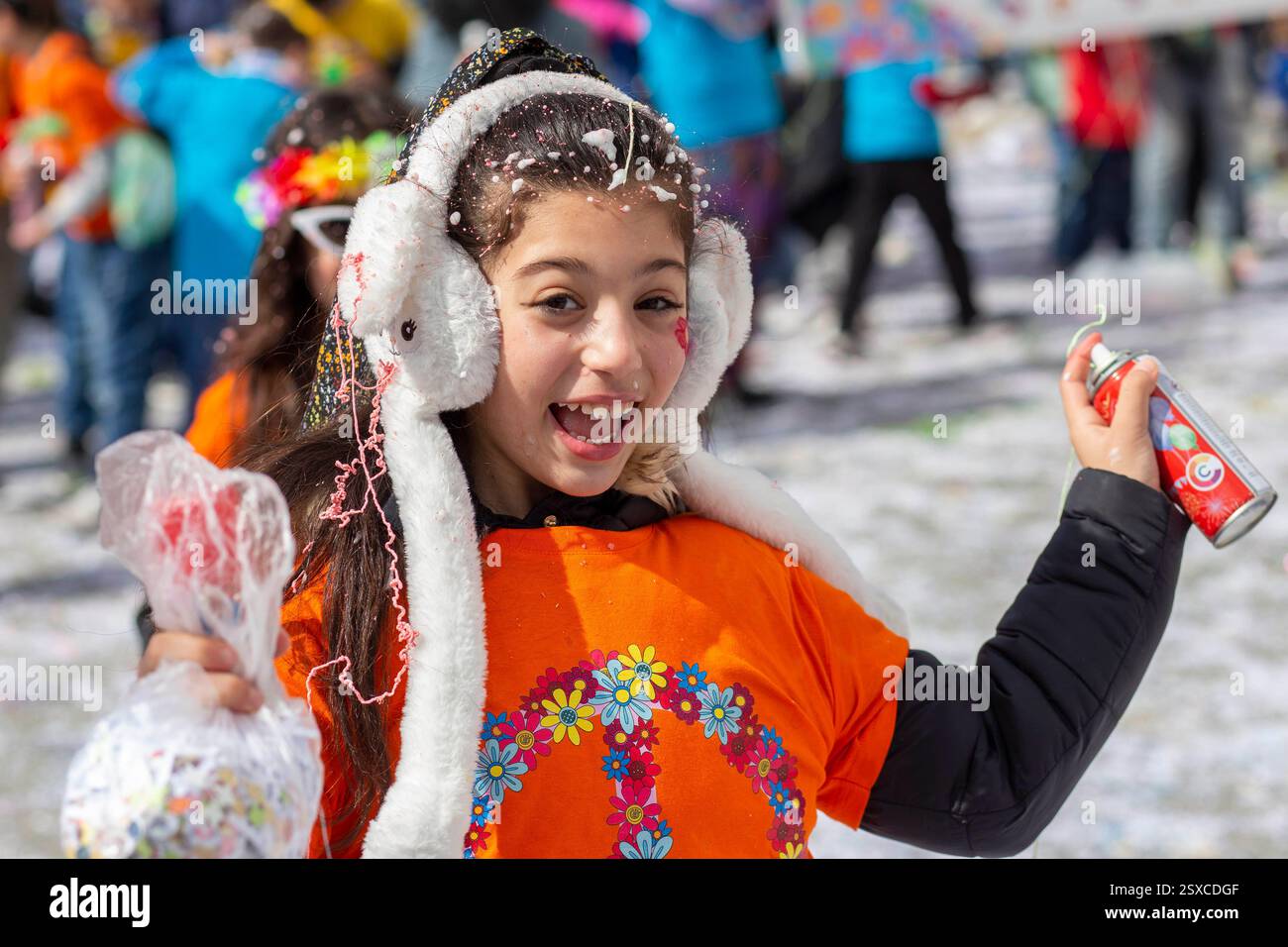 Nicosia, Cyprus. 23rd Feb, 2025. A child attends the Nicosia Carnival ...
