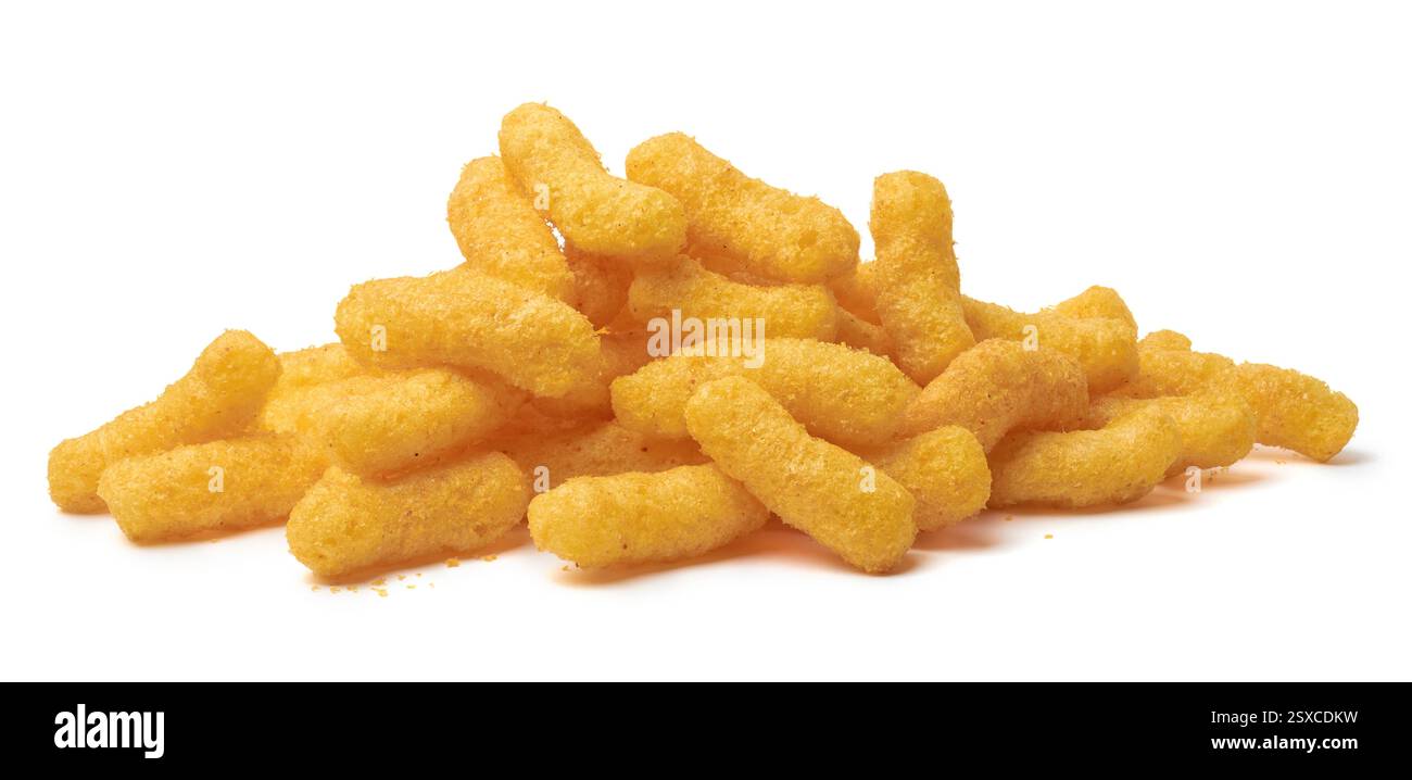 pile of crispy and spicy masala mix chips or yellow airy rice puffs ...