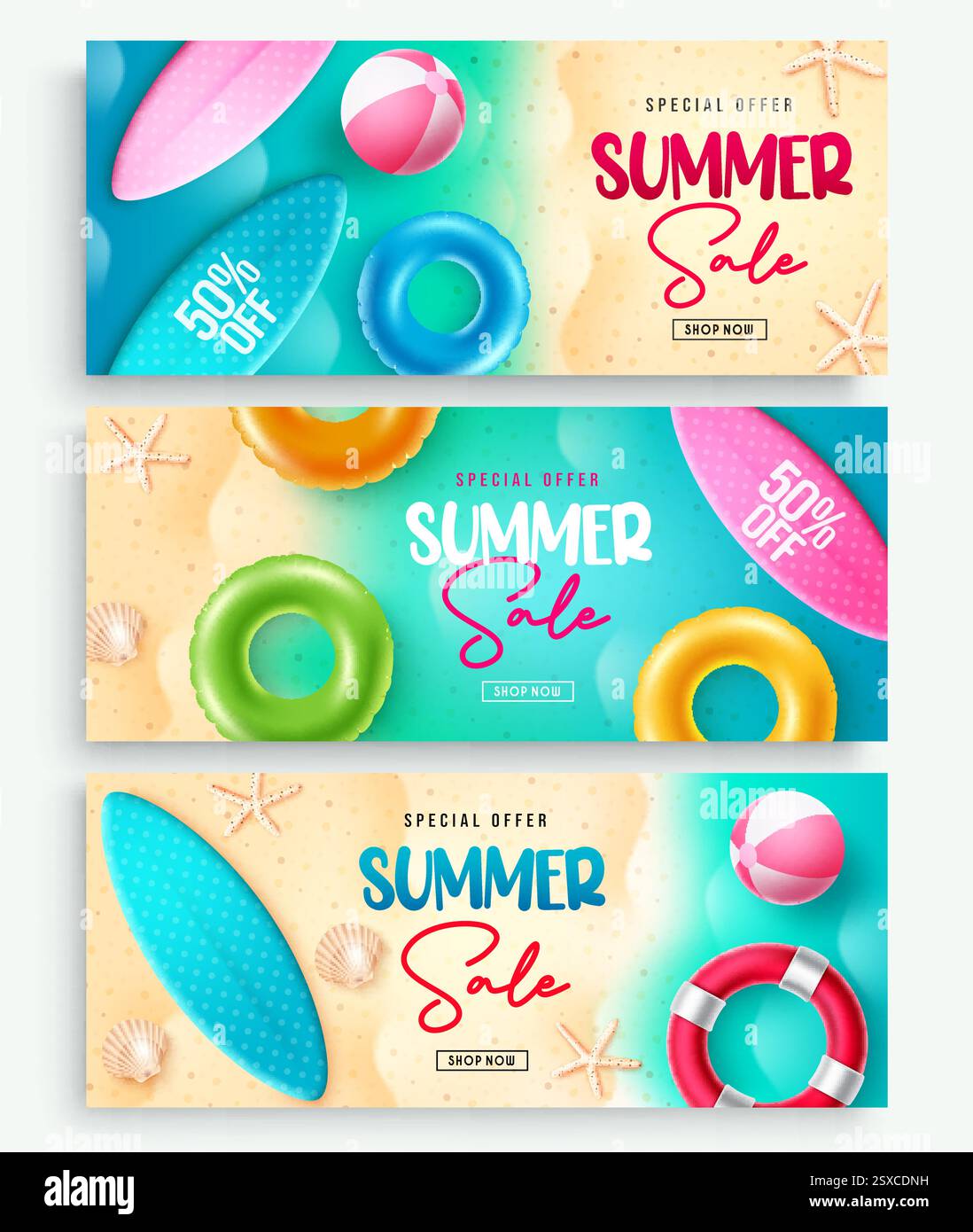 Summer sale vector banner set. Summer sale special offer text up to 50% ...