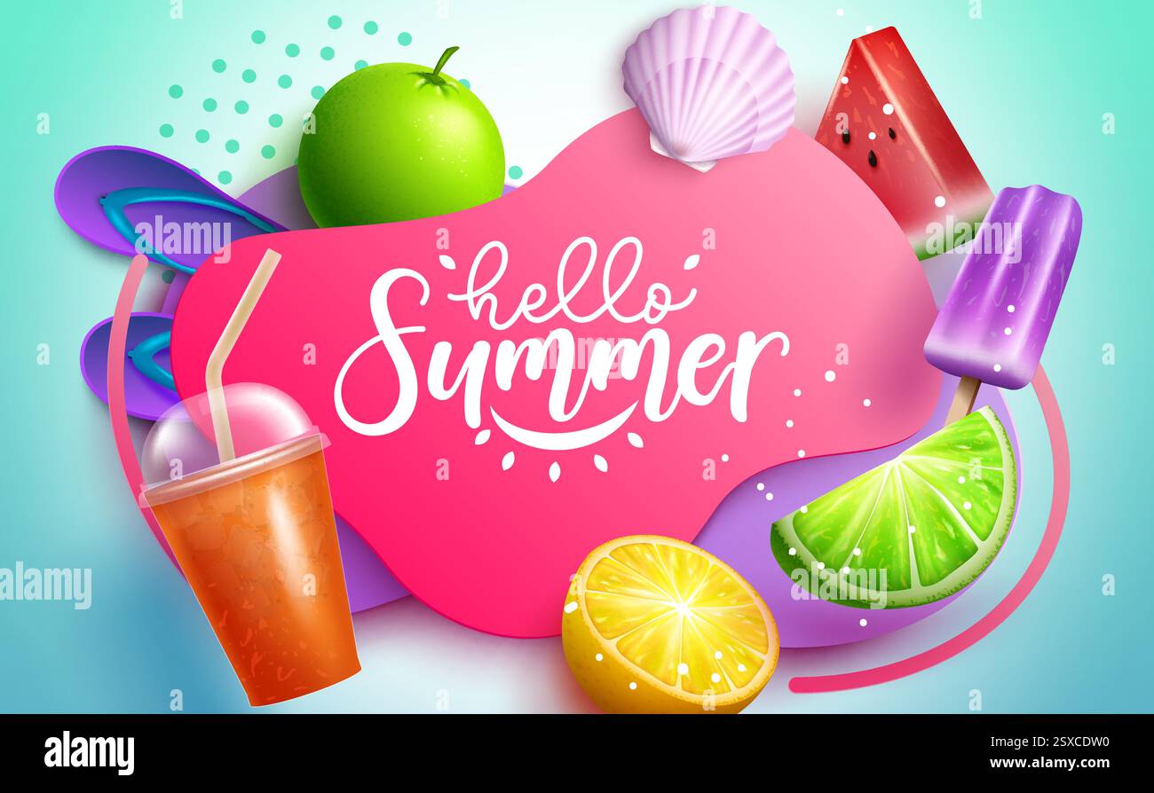 Summer vector template design. Hello summer typography text in abstract ...