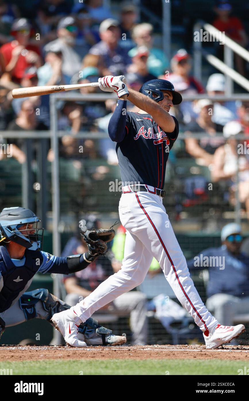 North Port, FL USA; Atlanta Braves first base Matt Olson (28) grounds into a double play during ...