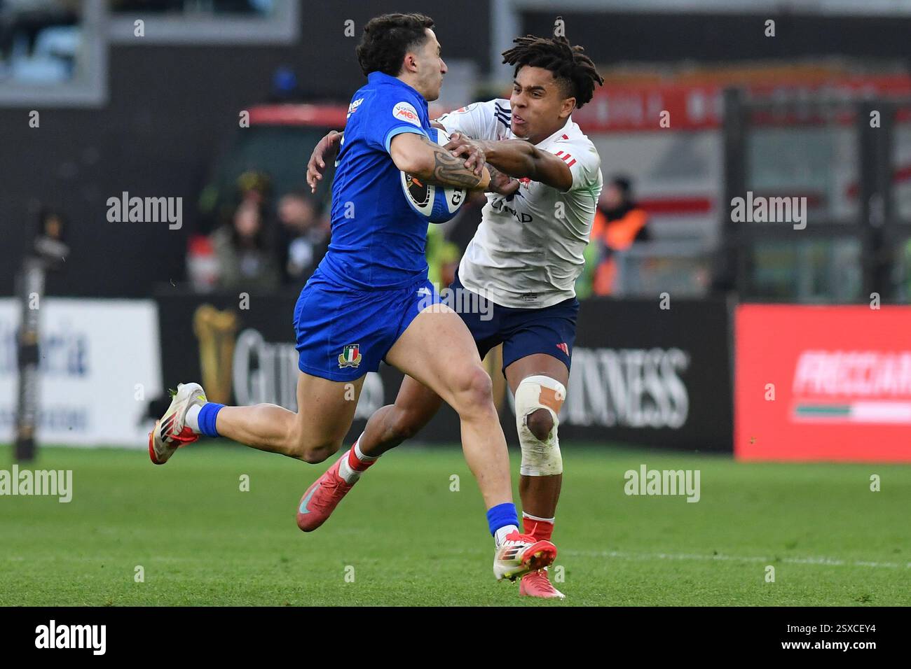 Rome, Lazio. 23rd Feb, 2025. Jacopo Trulla of Italy, Theo Attissogbe of ...