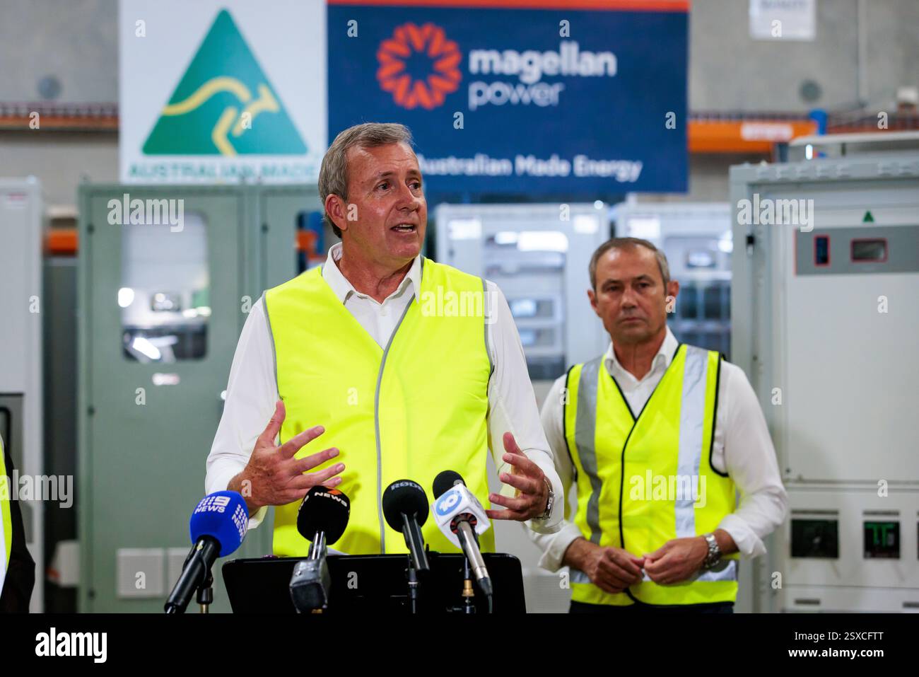 Western Australia Energy Minister, Reece Whitby speaks at a press ...
