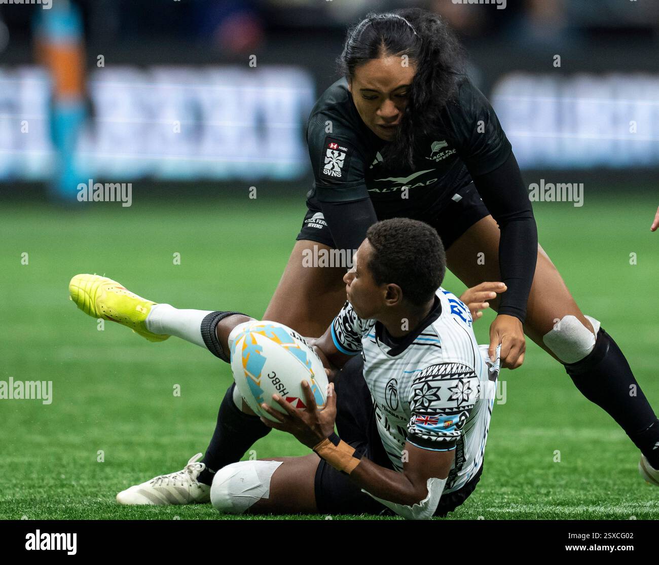 Vancouver, Canada. 23rd Feb, 2025. New Zealand's Alena Saili stops Fiji ...