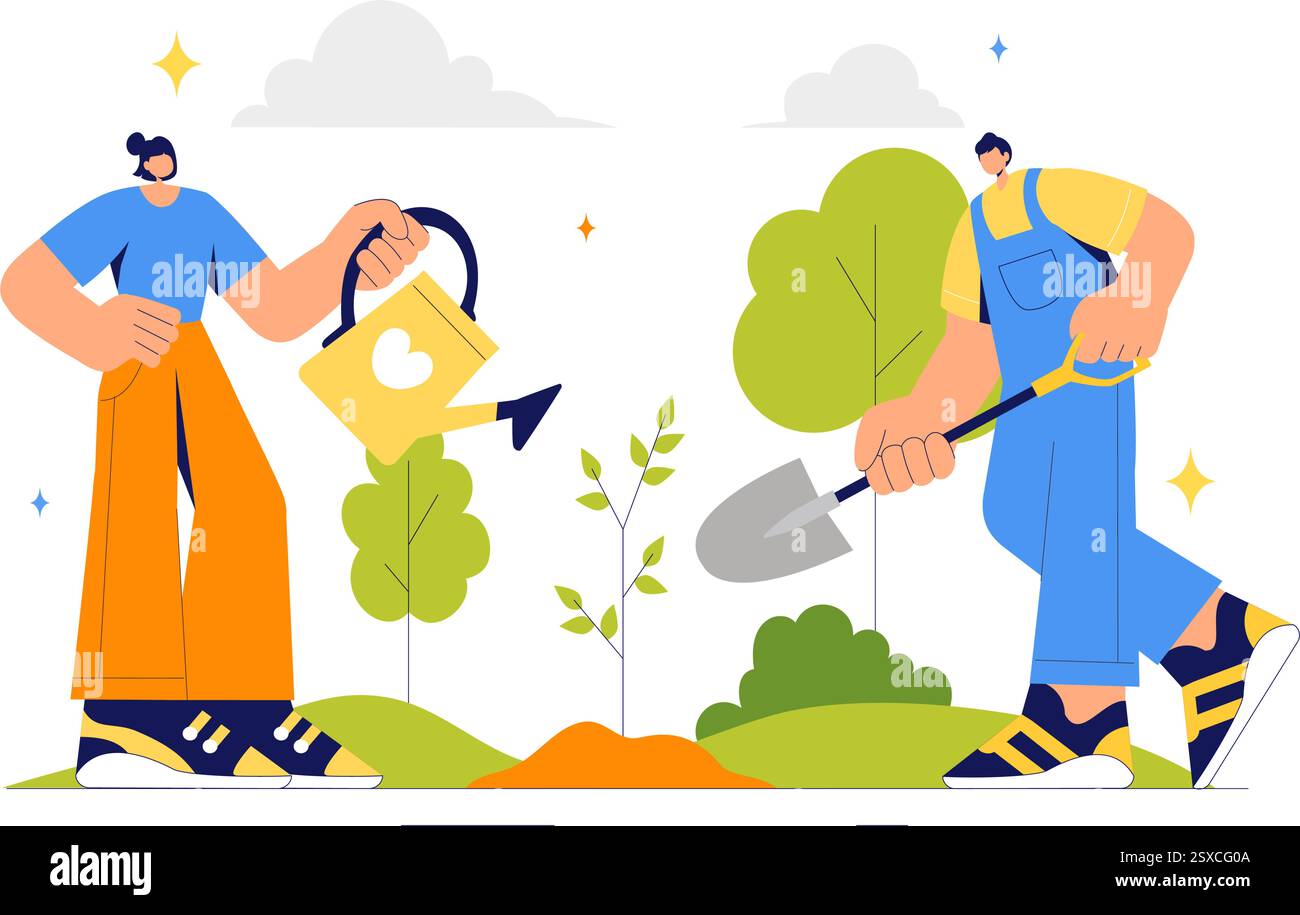 Restoration Vector Illustration featuring Tree Planting in a Forest ...