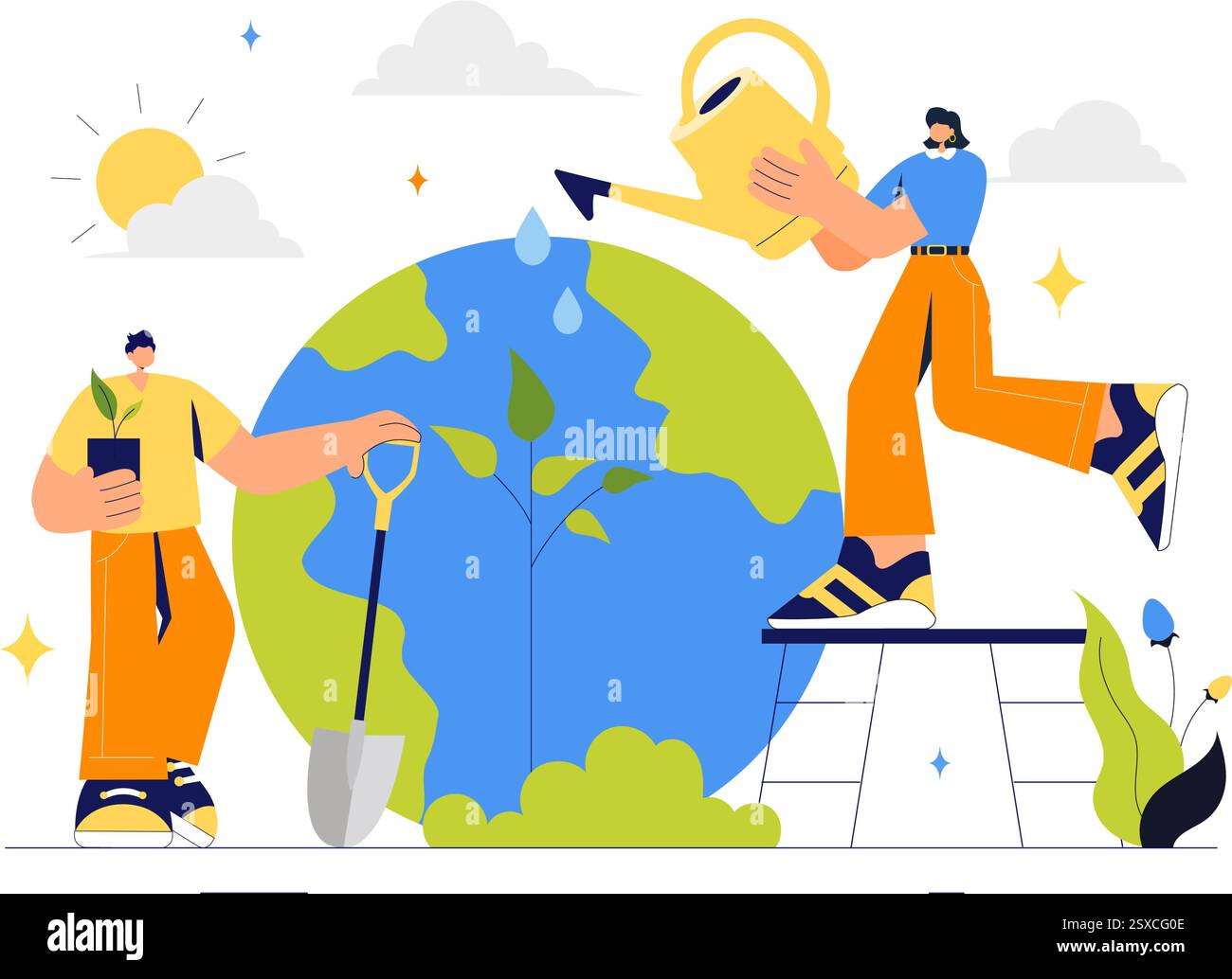 Restoration Vector Illustration featuring Tree Planting in a Forest ...