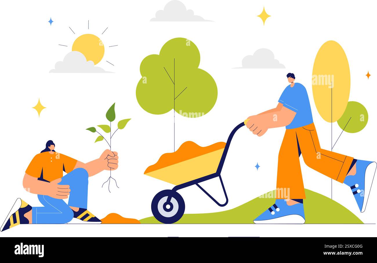 Restoration Vector Illustration featuring Tree Planting in a Forest ...